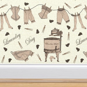 Vintage Laundry Non-pasted Wallpaper Gadgets Geek Retro Laundry Pegs ...