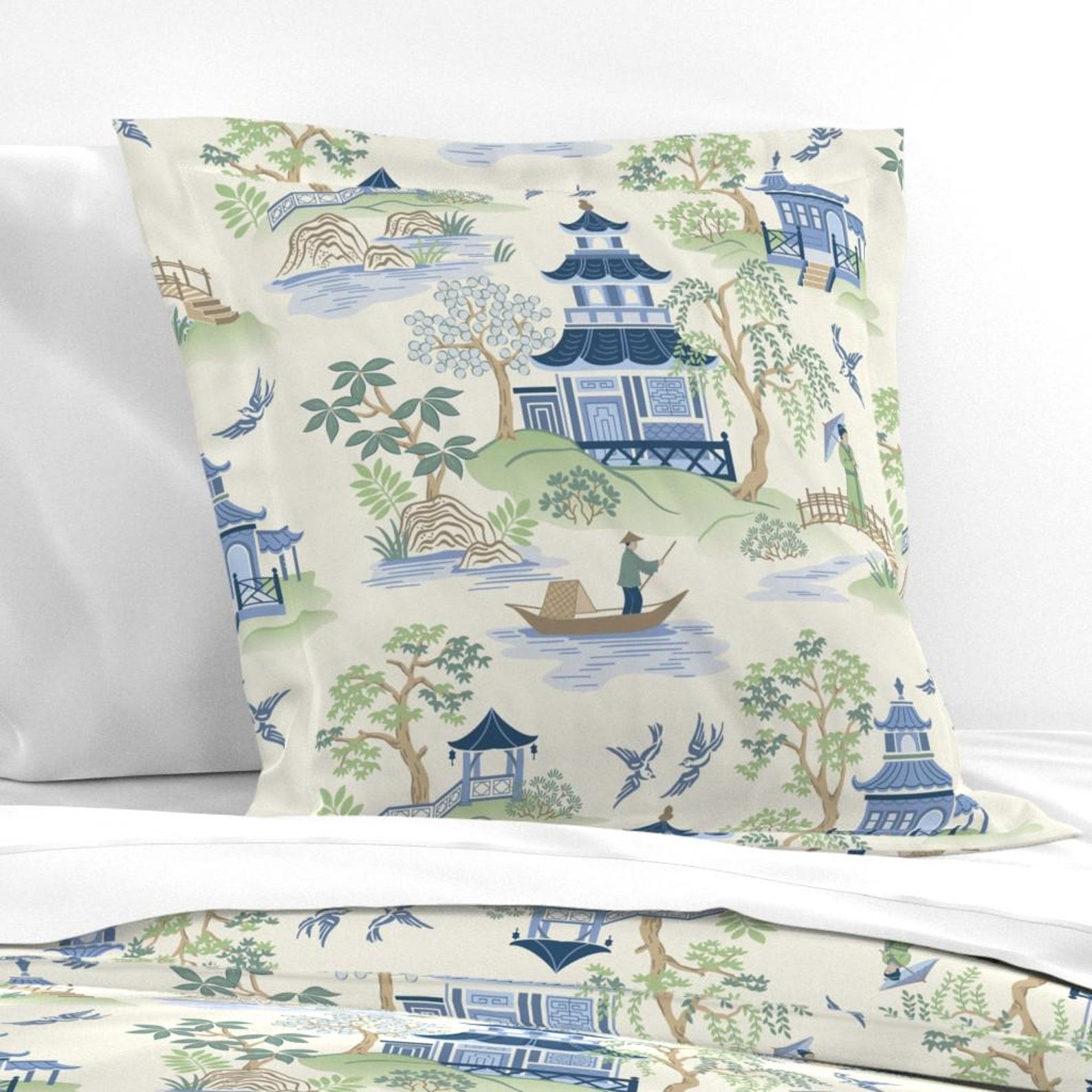 Tea House Bedding - Chinoiserie Pagoda by Barbarapixton - Willow Tree ...
