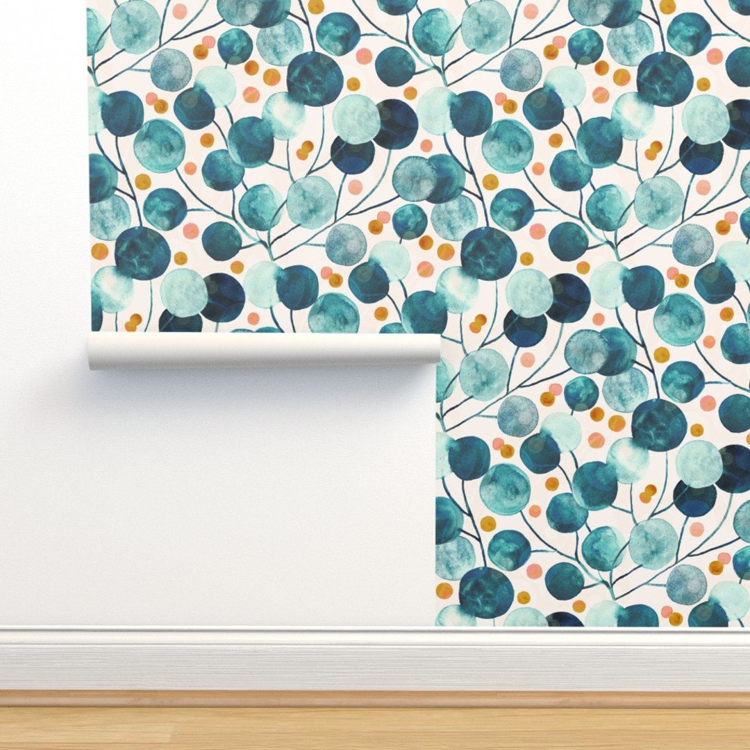 Mustard Watercolor Non-pasted Wallpaper - Abstract Pompoms by Tigatiga ...