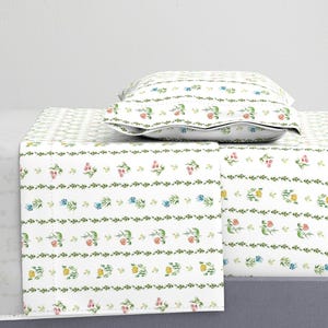 Cottage Stripe Sheets - Happy Greenery by Flowerandvine - Sweet Floral ...