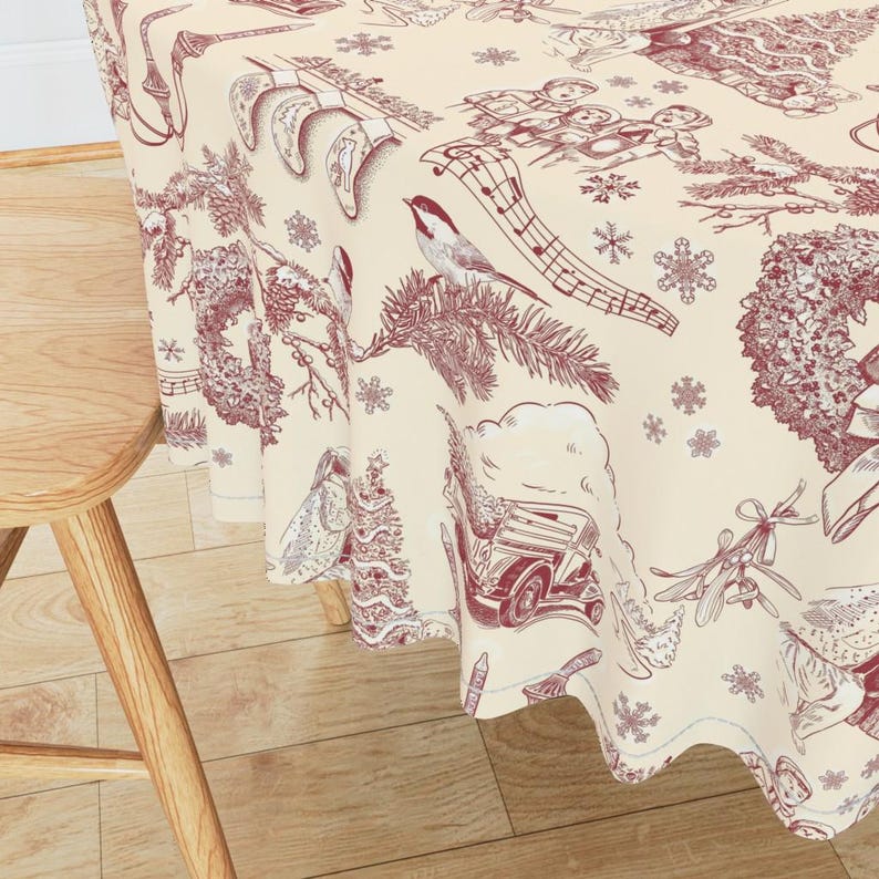 Holiday Toile Tablecloth - Holiday Traditions by Vinpauld - Red on ...