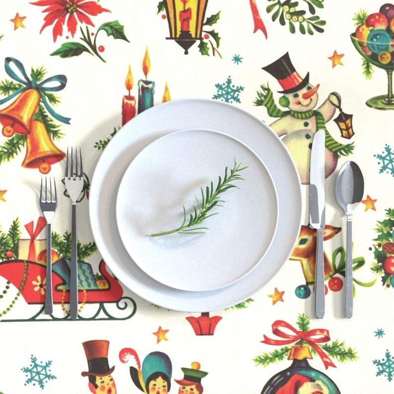 Vintage Christmas Tablecloth - Retro Christmas by Red_raspberry_design ...