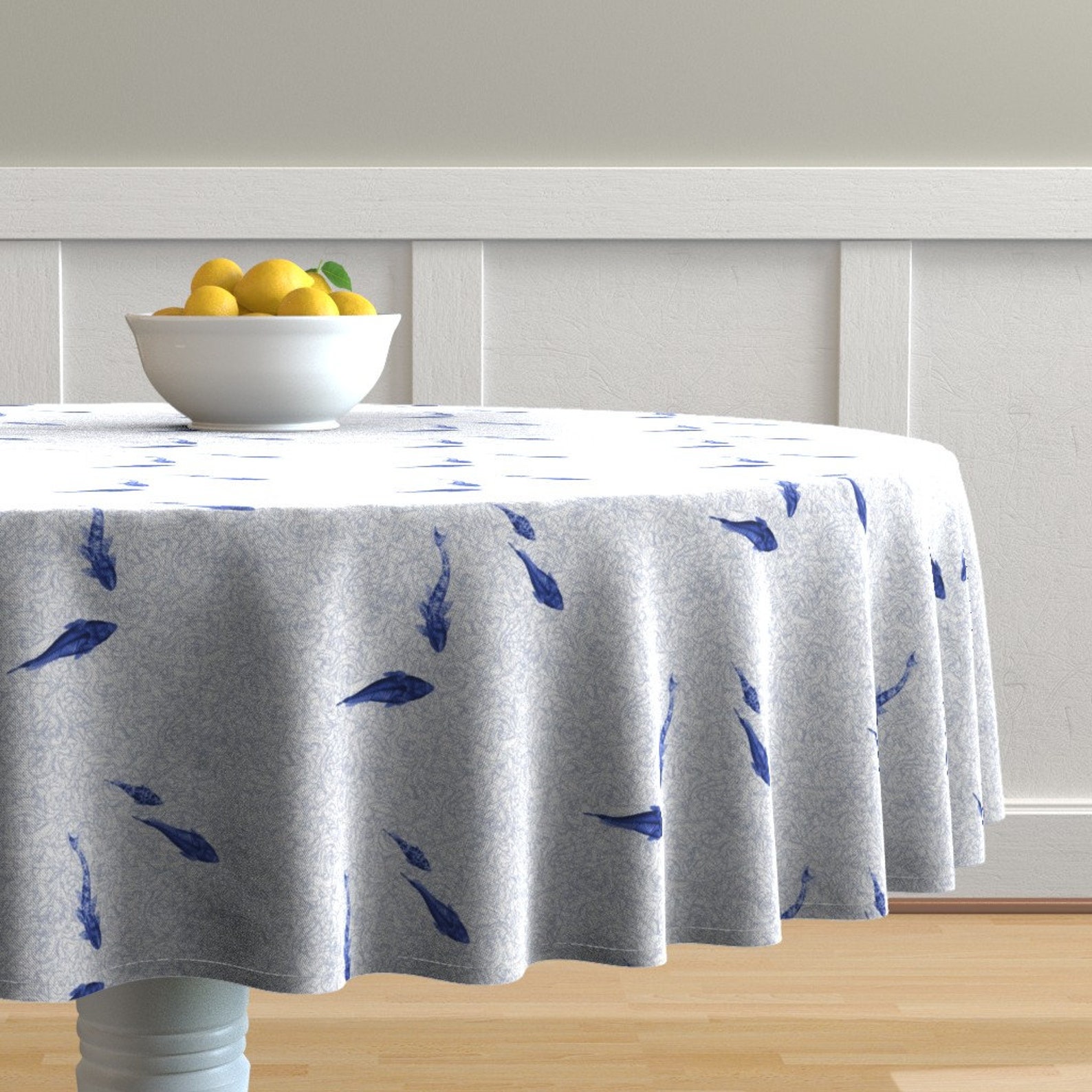 Nautical Round Tablecloth Peaceful River Koi Fish by | Etsy