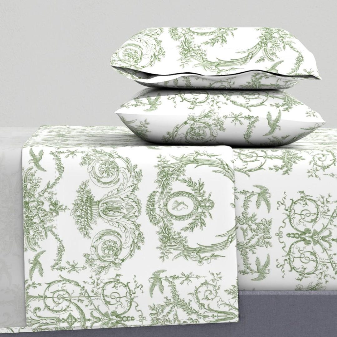Green Damask Toile Sheets - Capetian Toile by Lilyoake - Green and ...