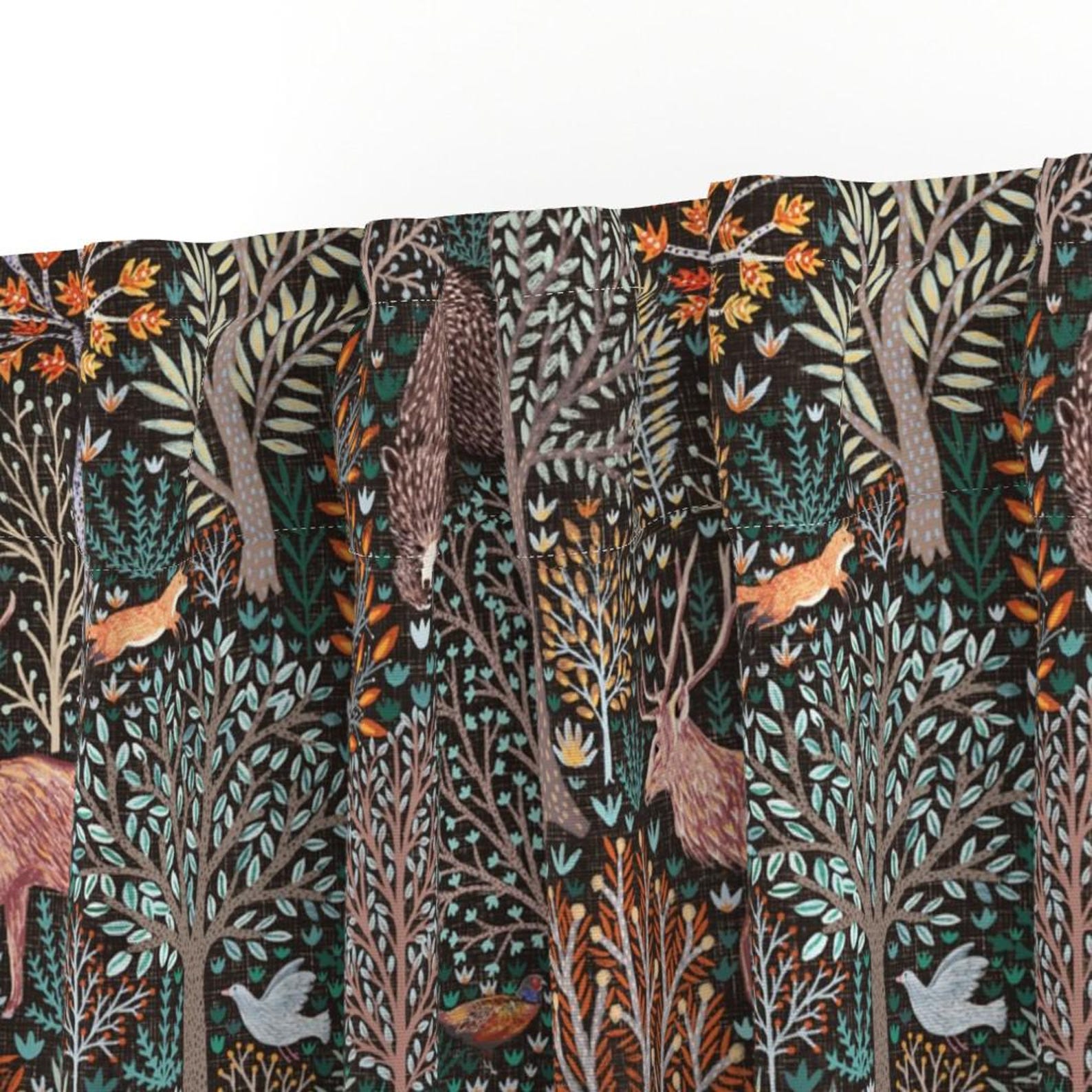 Woodland Curtain Panel - Rustic Autumn Thanksgiving Animals Leaves Pine ...