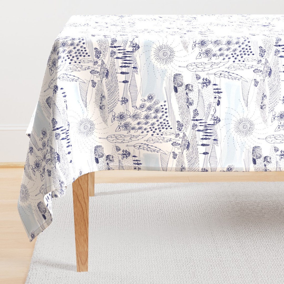 Modern Toile Tablecloth Tuscany Toile by Illaberek White Blue Italian ...