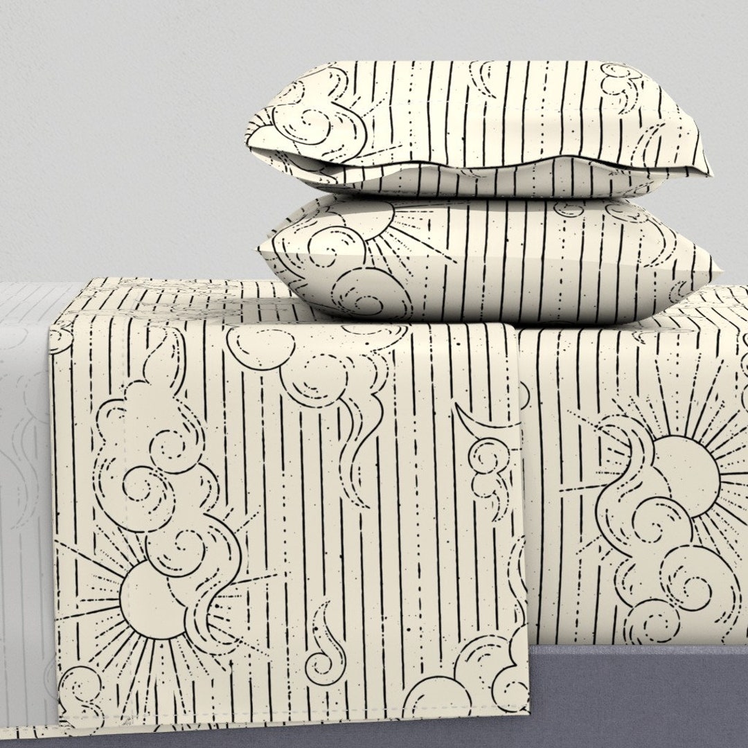 Vintage Clouds Sheets Vintage Celestial by Squirrel_from_the_sea Black Cream Stars Cotton Sateen ...