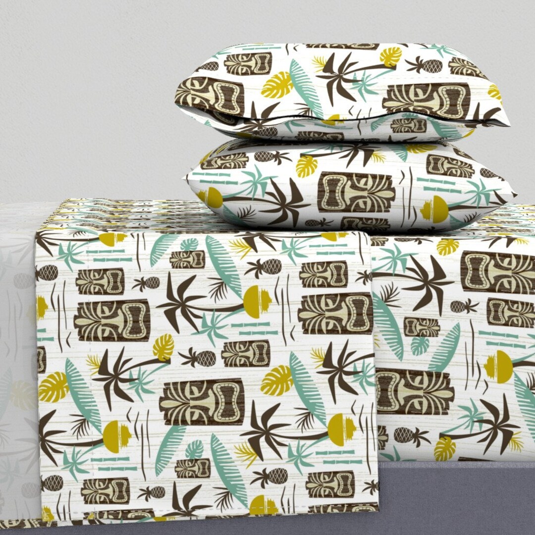 Tiki Tropical Sheets Island Tiki White by Heatherdutton Midcentury ...
