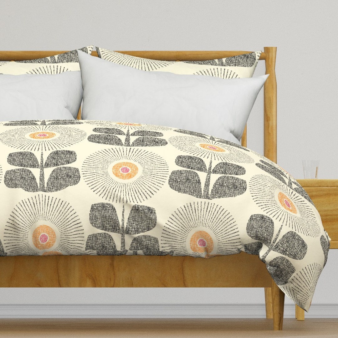 Mid Century Modern Bedding Sunflowers by Maeparadise Retro Floral Large ...