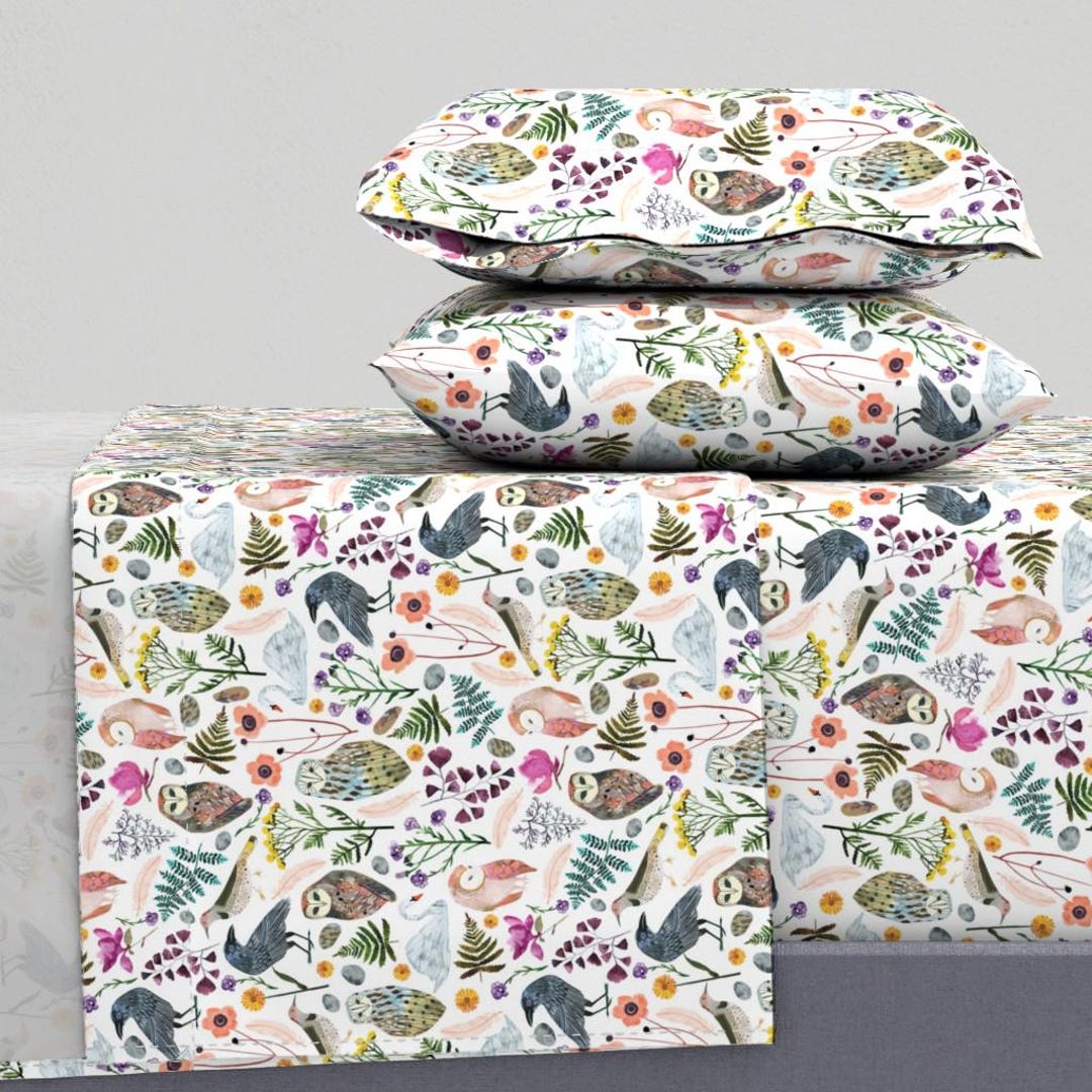Birds and Flowers Sheets - Lucid Dreams by Zoe_ingram - Boho Woodland ...