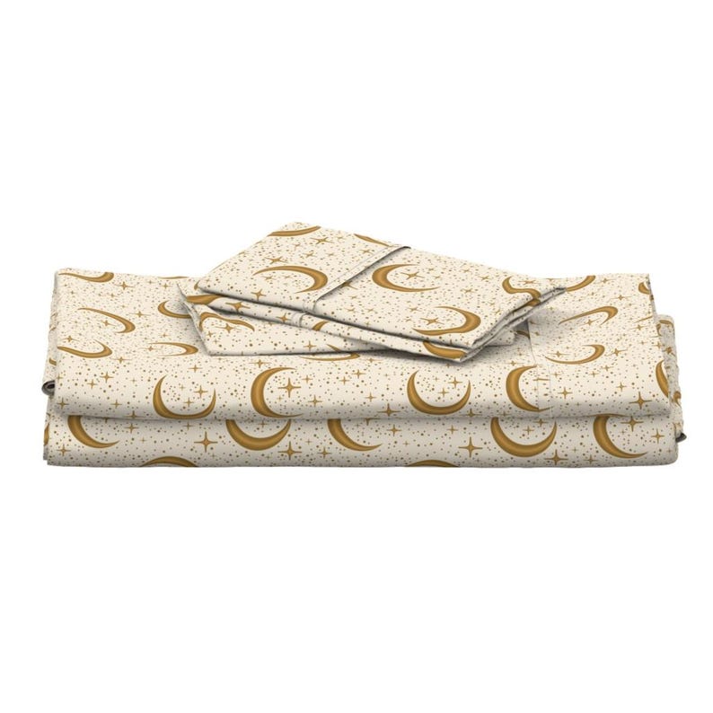 Boho Celestial Sheets - Night Sky by Mariliineira - Moon and Stars Gold ...