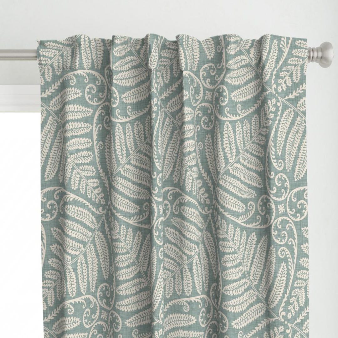 Rustic Botanical Curtain Panel - Fern Green Gray Warm Cream Leaves ...