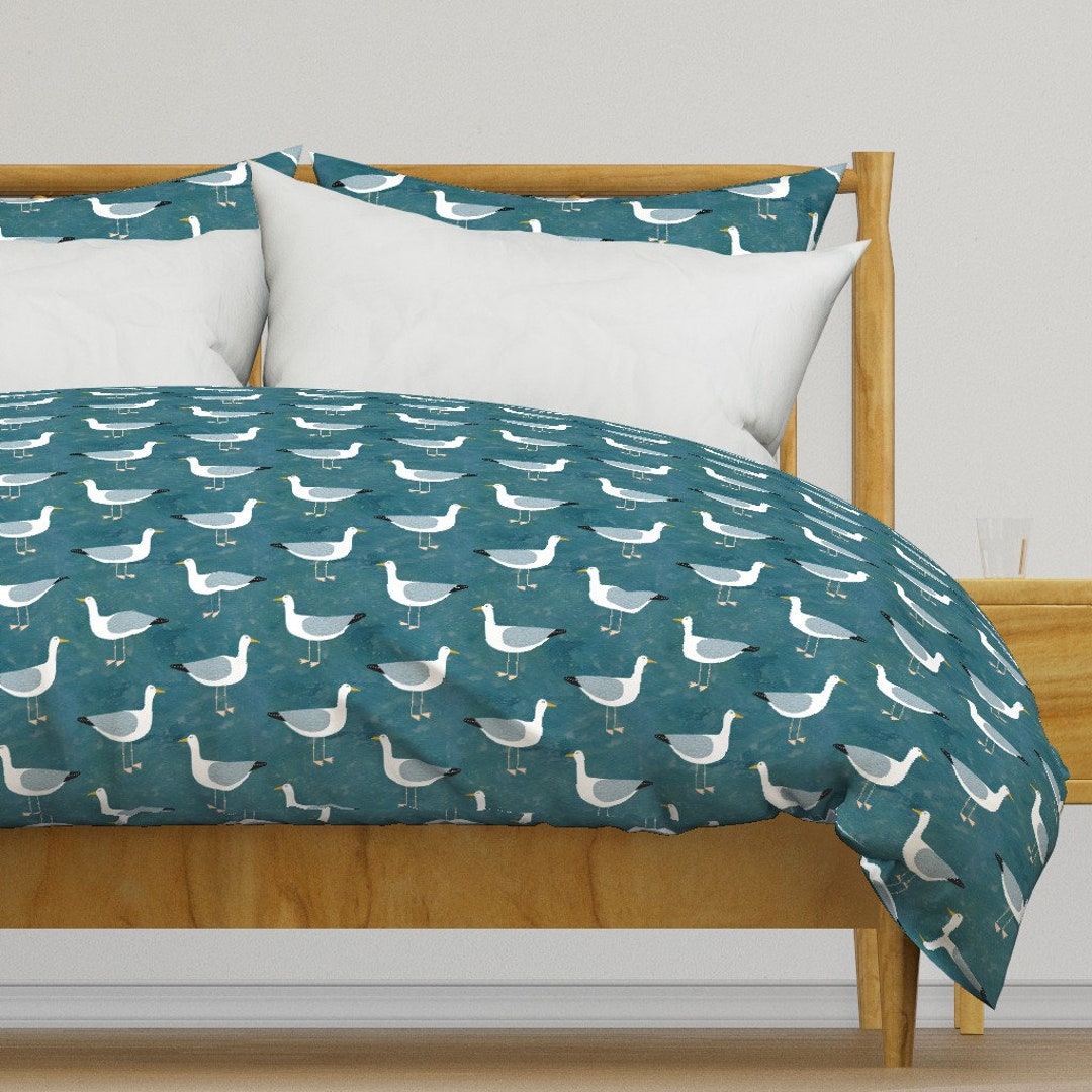 Bird Duvet Cover Seagulls by Nicsquirrell Cute Teal Beach - Etsy