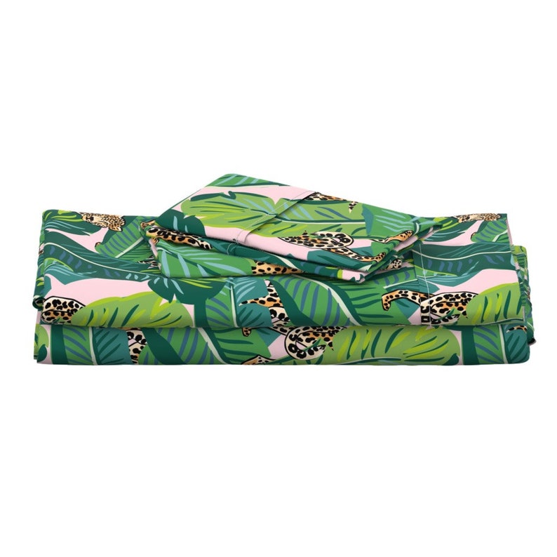 Jungle Sheets Cheetah & Tropical Leaves on Pink by Shopcabin | Etsy