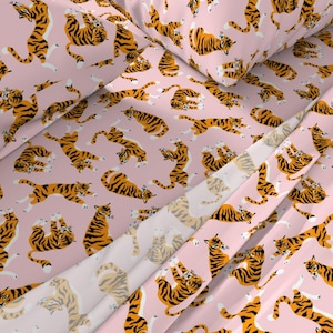 Whimsical Tiger Sheets - Tigers on Pink Large by Alenkakarabanova ...