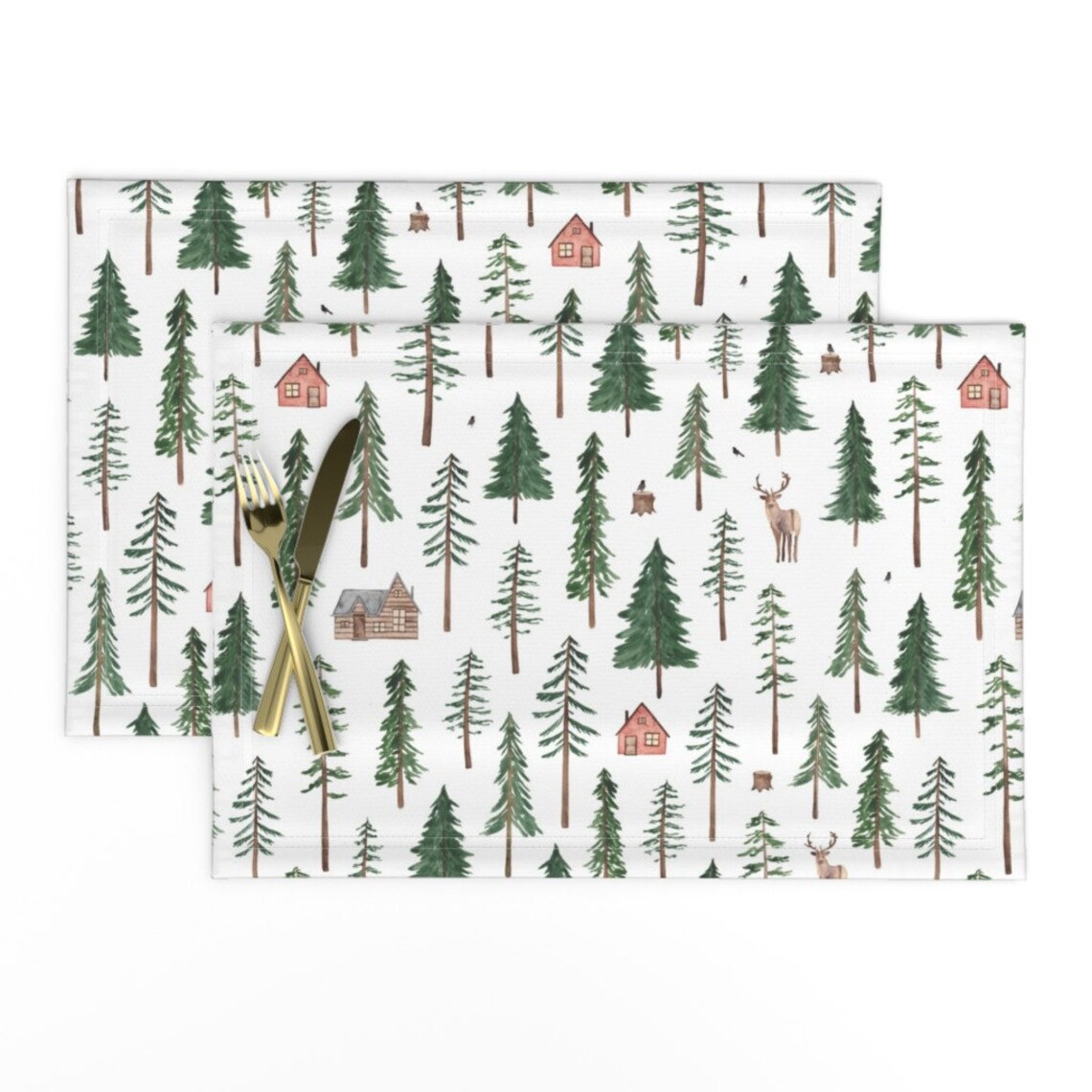 Christmas Placemats set of 2 Wintry Log Cabins by - Etsy