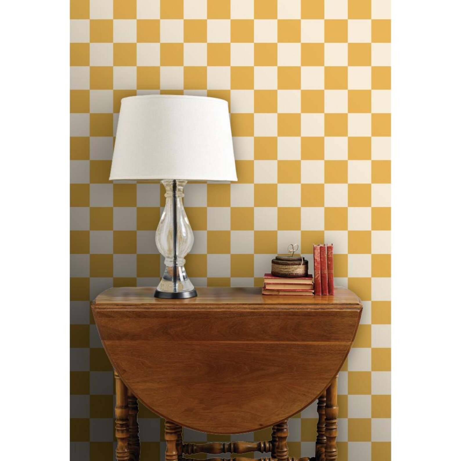 Retro Yellow Check Non-pasted Wallpaper Checkerboard - Mustard Yellow ...