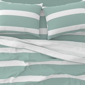 Horizontal Lines Sheets Wide Stripe Teal Green by - Etsy