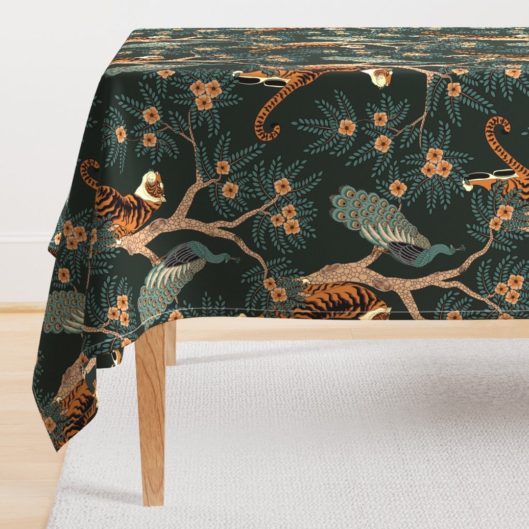 Tiger Chinoiserie Tablecloth Tiger & Peacock by Sveta_aho Bengal Tiger ...