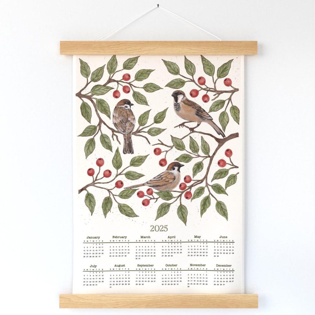2025 Calendar Wall Hanging Birds on Branches by Martaroseart Botanical ...