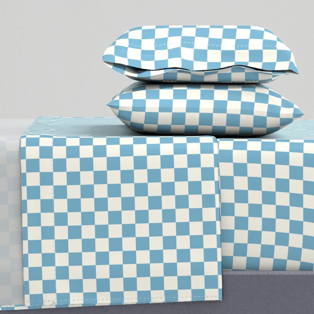 Blue Checkerboard Sheets - Warm Blue on Cream by Sabina_bala - Light ...