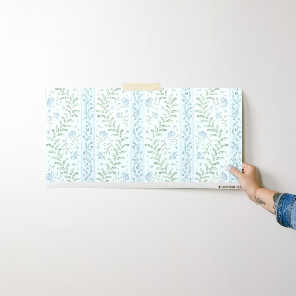 Watercolor Floral Non-pasted Wallpaper Striped Vines Damask - Hand ...