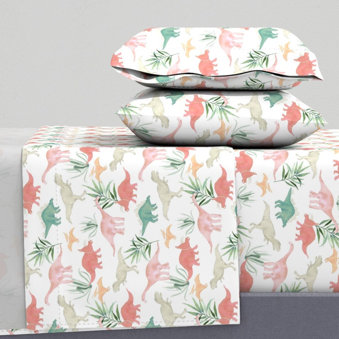 Cute Dinosaurs Sheets Pretty Dinos by Mintpeony Pink Teal Aqua ...