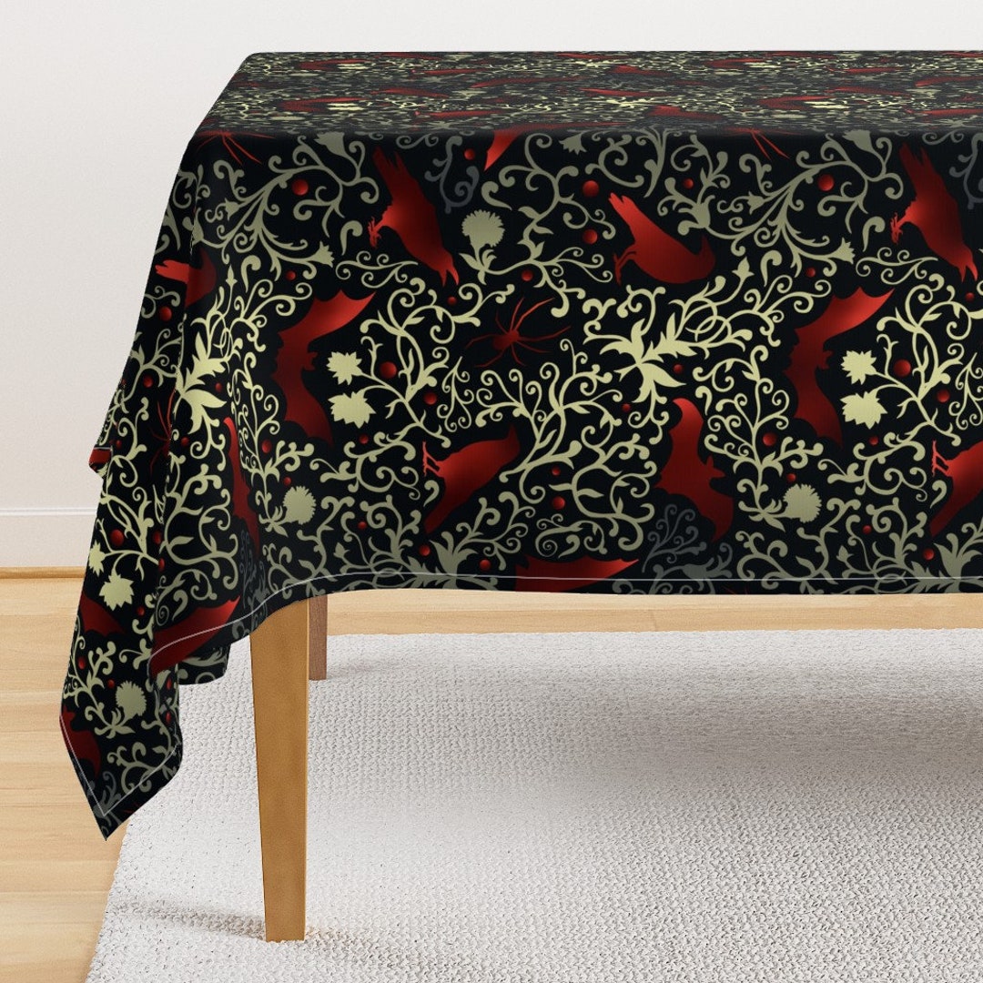 Black Tablecloth Ravens Spiders and Bats by Diseminger Red - Etsy