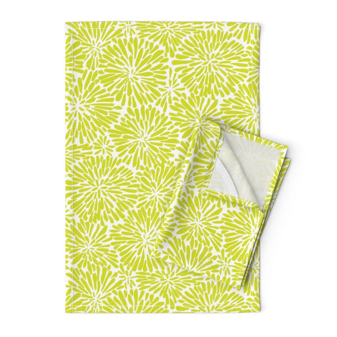 Chartreuse Floral Tea Towels Set of 2 - Colorful Abstract Graphic 1960s ...