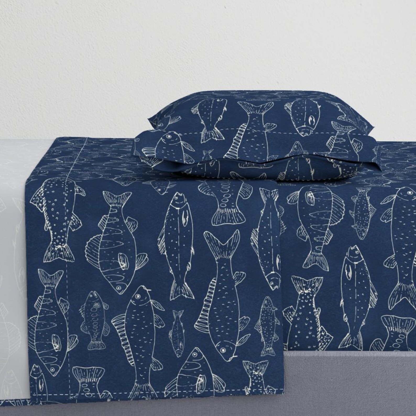 Fish Sheets - Freshwater Fish by Arthousewife - Navy Lake Fishing Carp ...