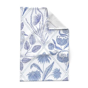 Blue Tea Towels set of 2 Floral Toile by Denesannadesign Flowers Bird ...