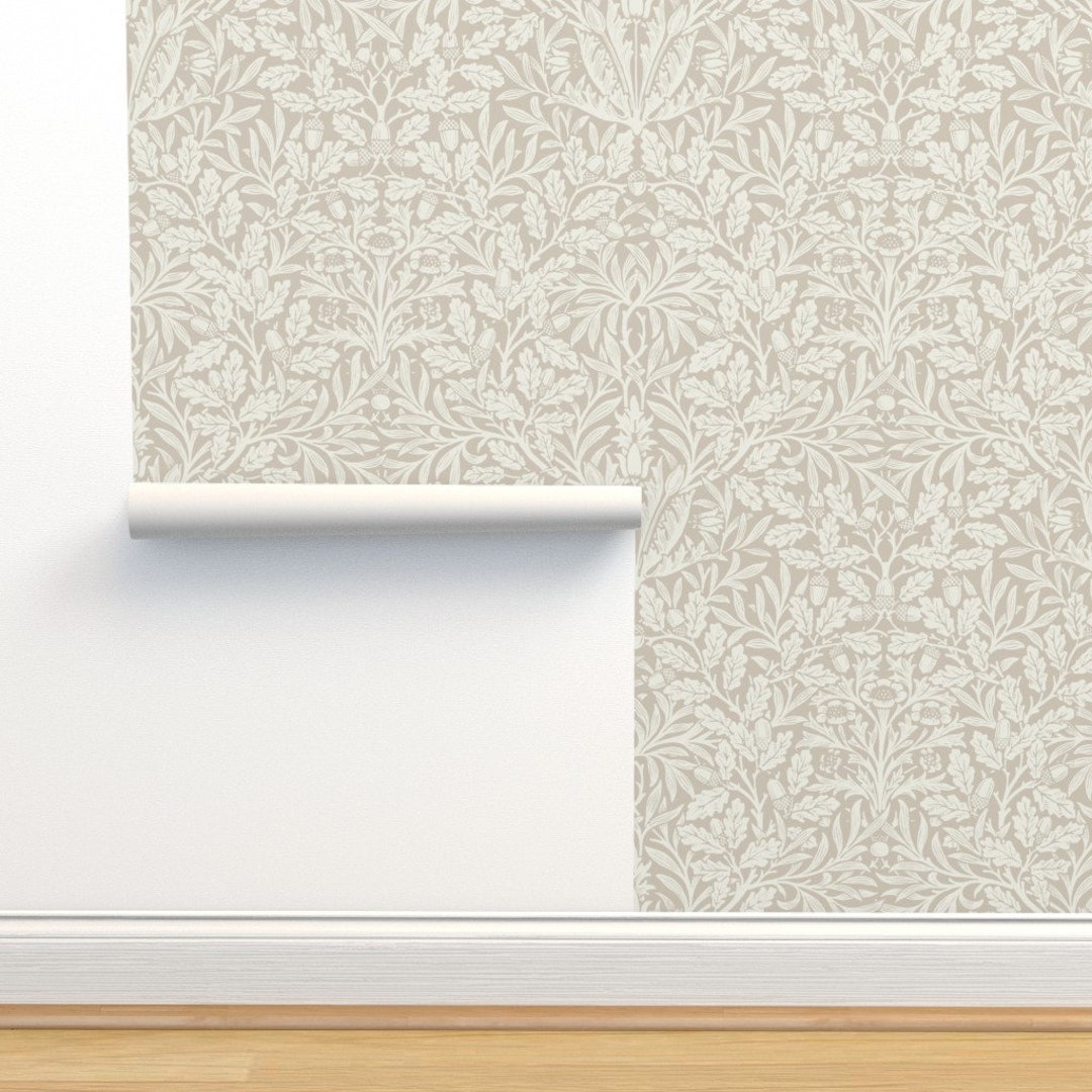 Vintage Neutral Non-pasted Wallpaper Damask Acorn Willow - Acorn ...