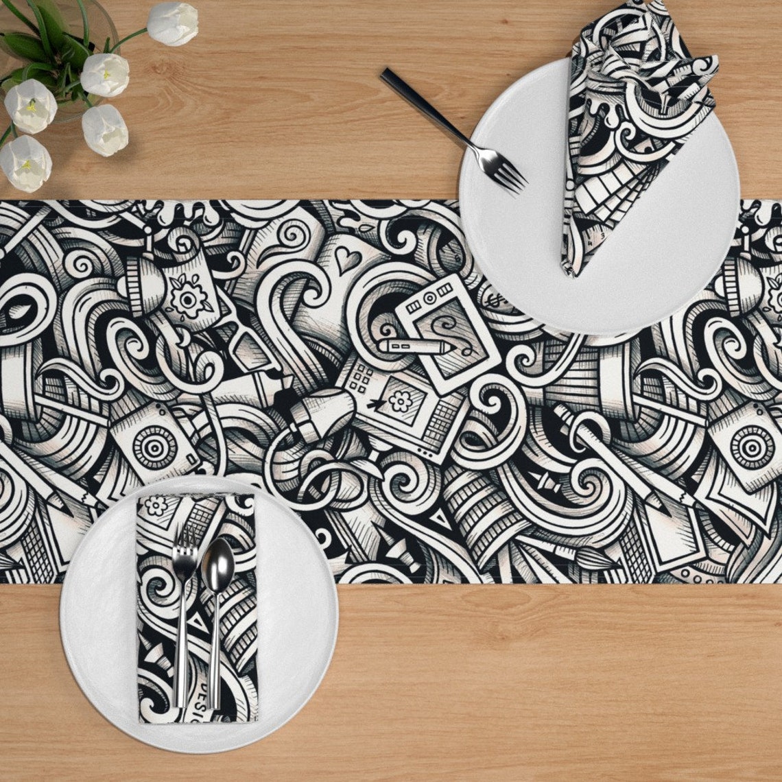 Artist Table Runner Design Graphic Doodle by Balabolka - Etsy