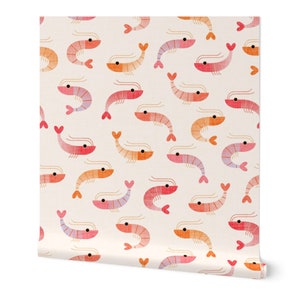 Cute Shrimp Non-pasted Wallpaper - Shrimps on Cream by Heleenvanbuul ...