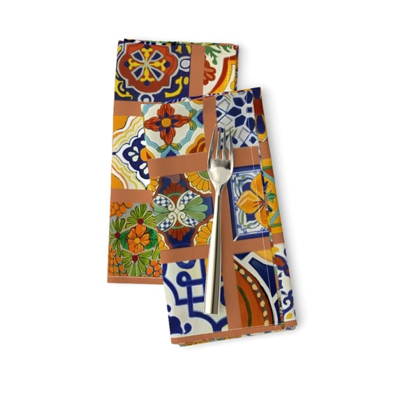 Pottery Dinner Napkins set of 2 Talavera Mexican Tiles by | Etsy