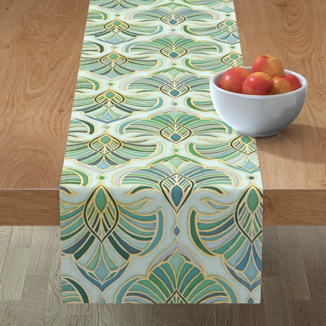 Art Nouveau Table Runner Jade Art Deco Fans by Micklyn - Etsy