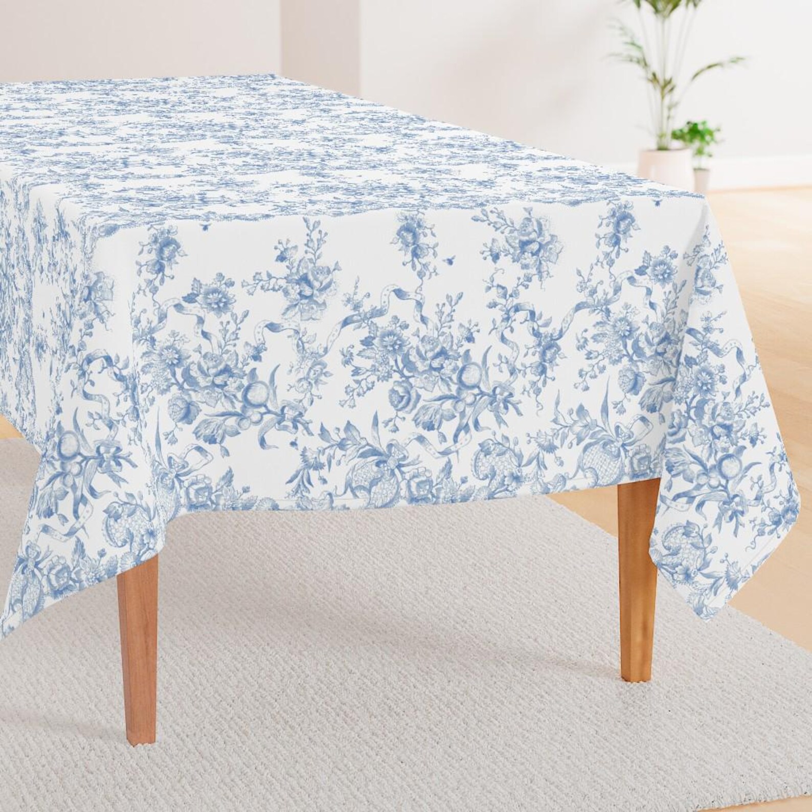 Blue Tablecloth - Blueberry Toile by Lilyoake - Toile Fruit Roses Bee ...