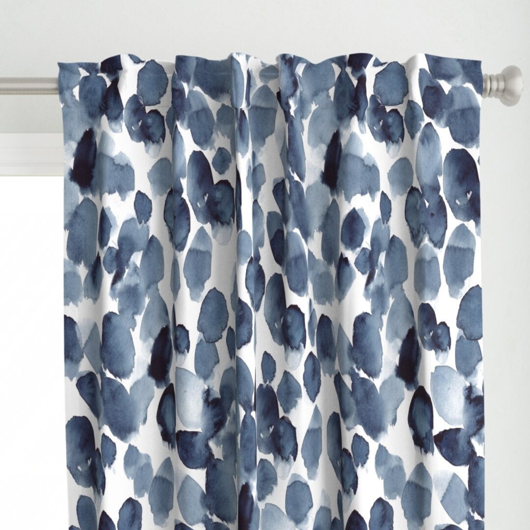 Indigo Watercolor Curtain Panel - Watercolor Paint Spots by ...