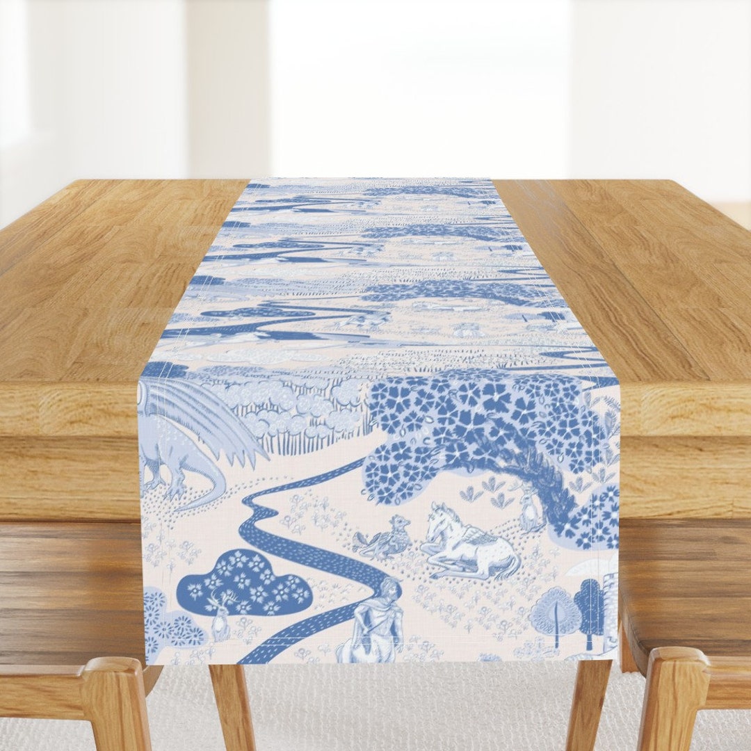 Blues Table Runner Mythical Creatures Toile by Gartmanstudio - Etsy