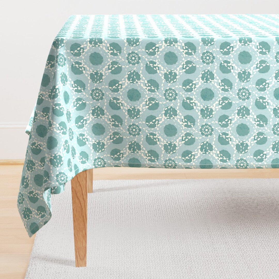 Muted Aqua Teal Tablecloth Folklore Water by Heidi-abeline Faux ...