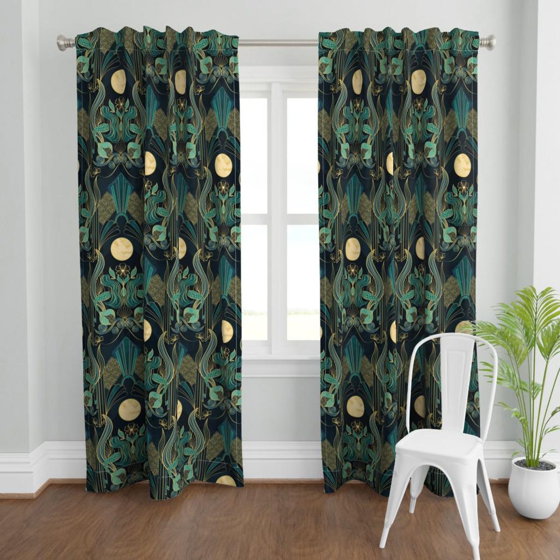 1920s Mermaid Curtain Panel - Fantasy Moon Magical Elegant Feminine ...