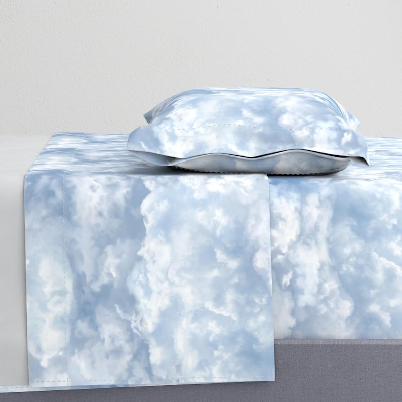 Boho Cloudy Sky Sheets - White Clouds by Lbaron - Light Blue Fluffy ...