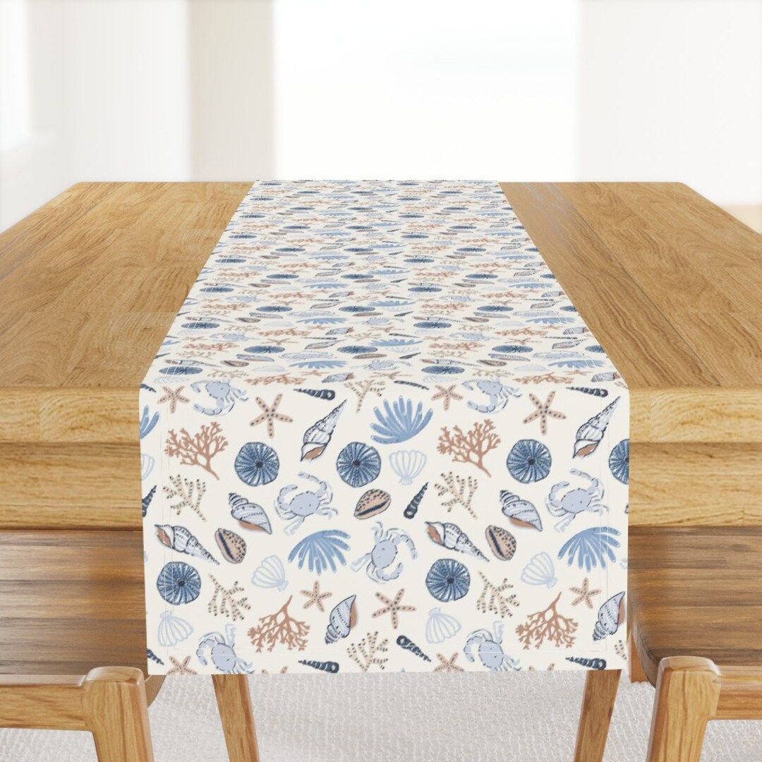 Coastal Seashell Table Runner - Rock Pool by Hufton_studio - Soft Blue ...