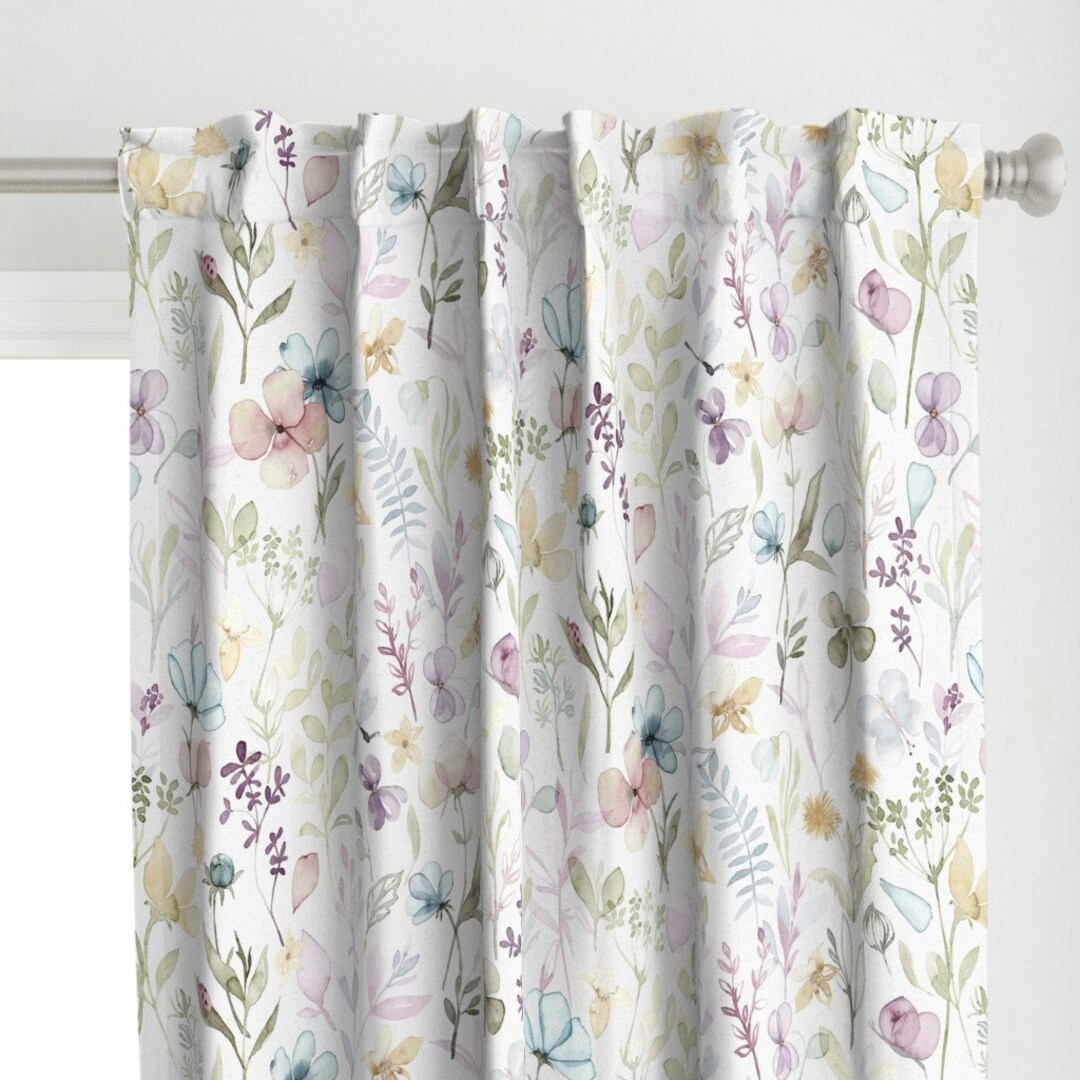Pastel Floral Curtain Panel Spring Floral Meadow by Lolahstudio Spring ...