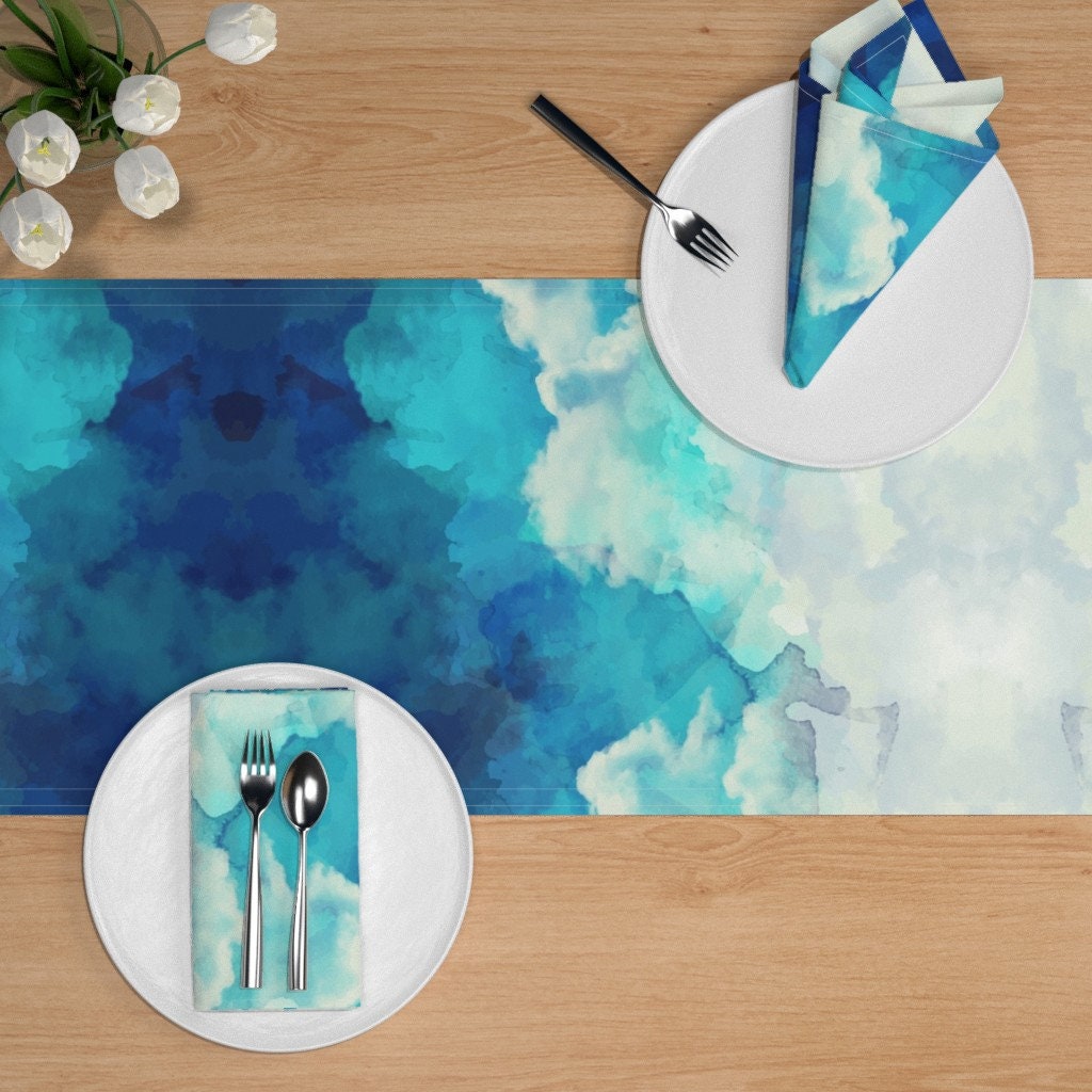 Pastel Clouds Table Runner Watercolor Blue and White Clouds - Etsy