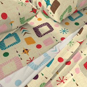 Retro Mod Sheets 1950s Atomic Pattern by Bruxamagica Mid Century Modern 1950s Geometric Cotton ...