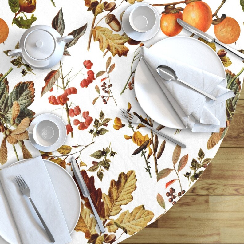 Fall Round Tablecloth Vintage Botanical Autumn by - Etsy