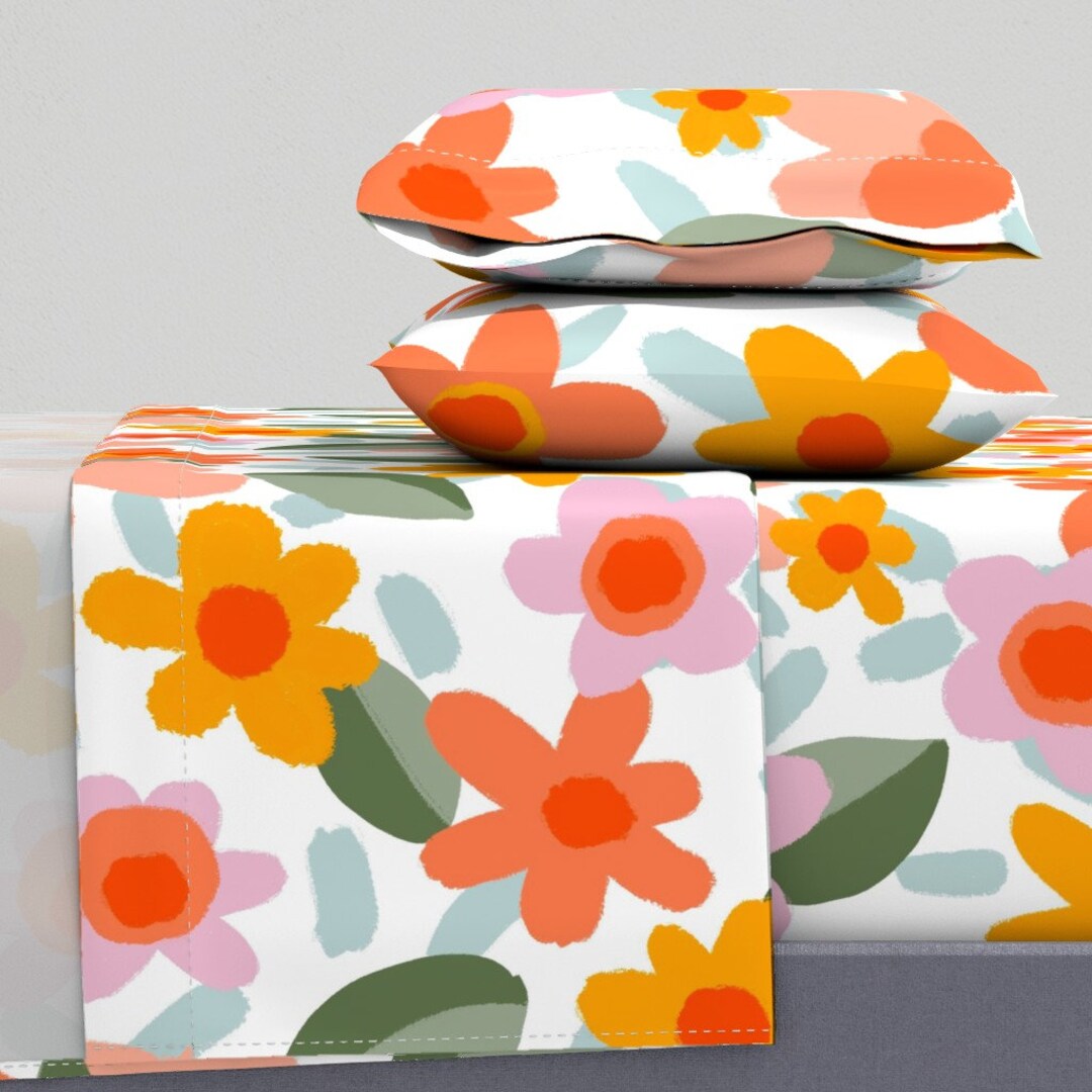 Modern Floral Sheets Sleeping Flowers by Anna_oneill Coral Botanical ...