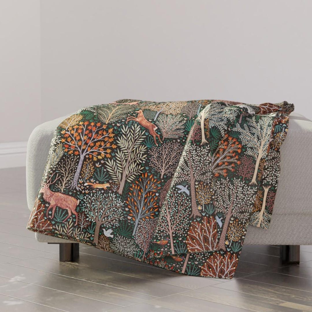 Woodland Throw Blanket - Rustic Fall Forest by Rebecca_reck_art ...