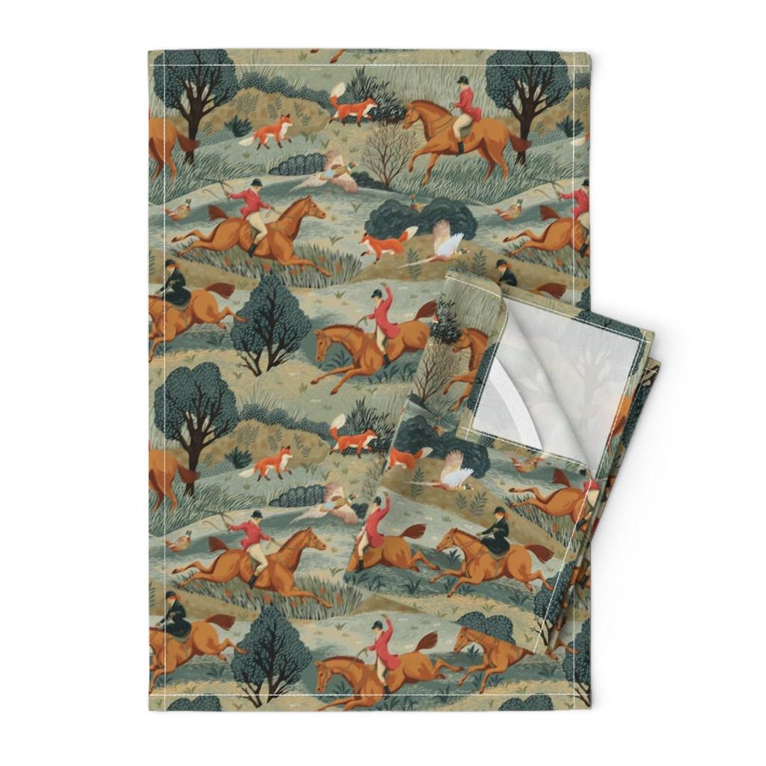 Anglophile Tea Towels Set of 2 - British Horses Hunt Countryside Trees ...